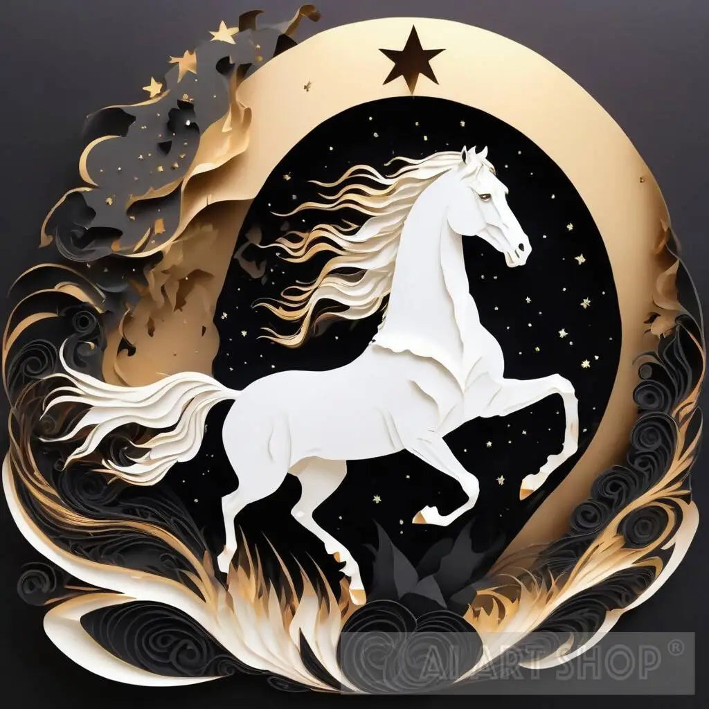 Majestic Midnight Gallop: The Enchanting All-Black Horse in the Storm