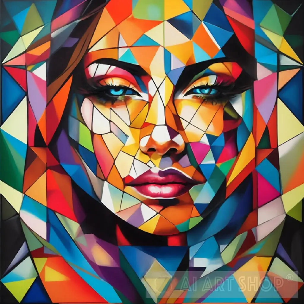 Majestic Prism Portrait Woman Vibrant Elegance Colorful Triangles R...