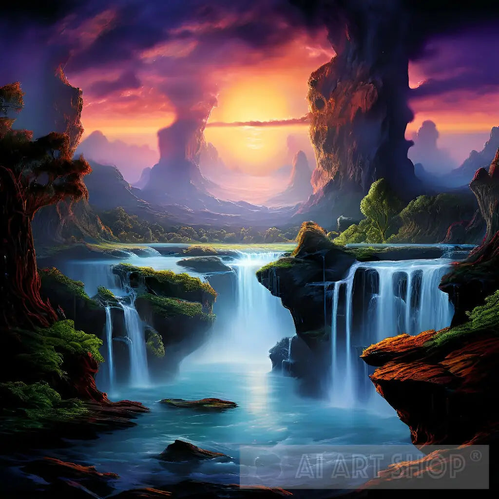 Majestic Waterfall at Dusk | A Breathtaking Landscape Painting for ...