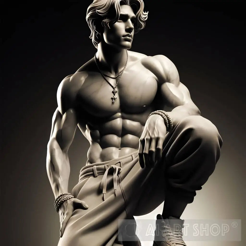 Marble Man Model - Classical statue meets modern style. Fine art.