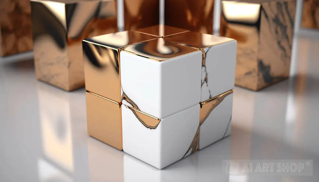Marbled white and bronzed cube