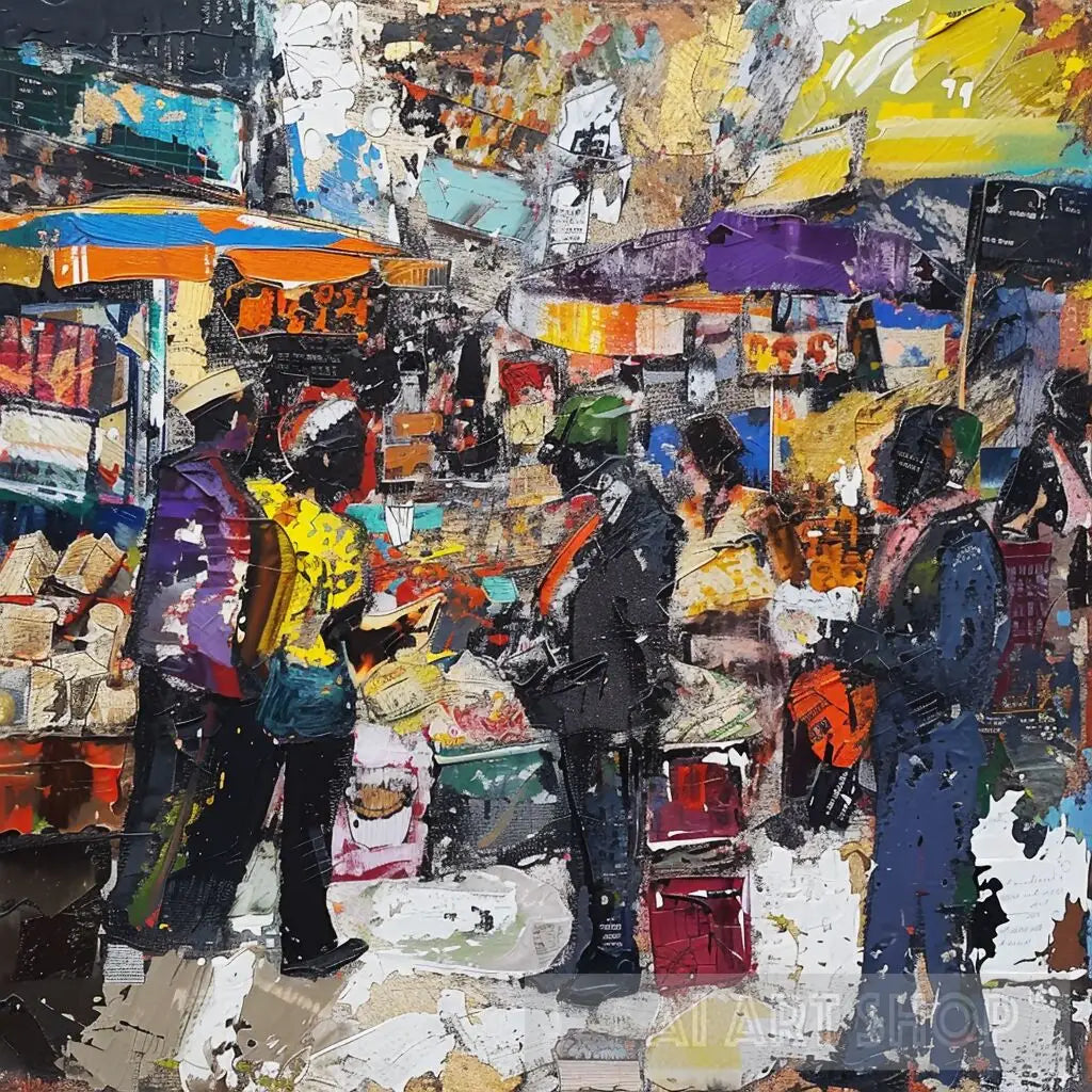 Market Scene Collage - Vibrant Abstract Art