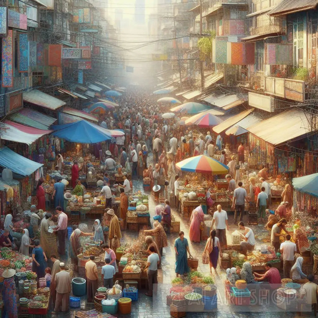 Market scene, Urban Life, Street Art, Marketplace