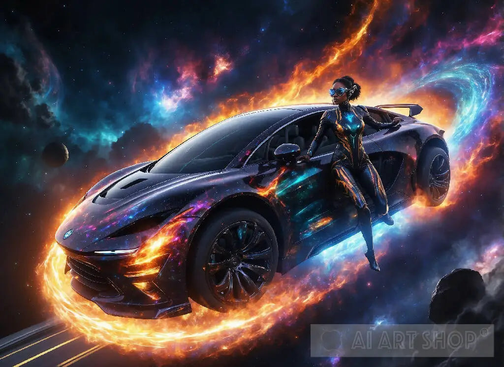 Marvel Girl In Space Galaxy With Hightech Car