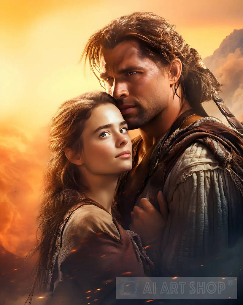 Medieval couple at sunset