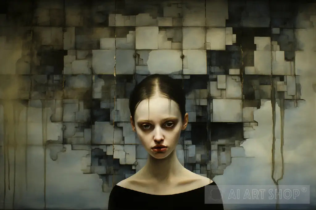 Melancholic Face Against Decaying Wall