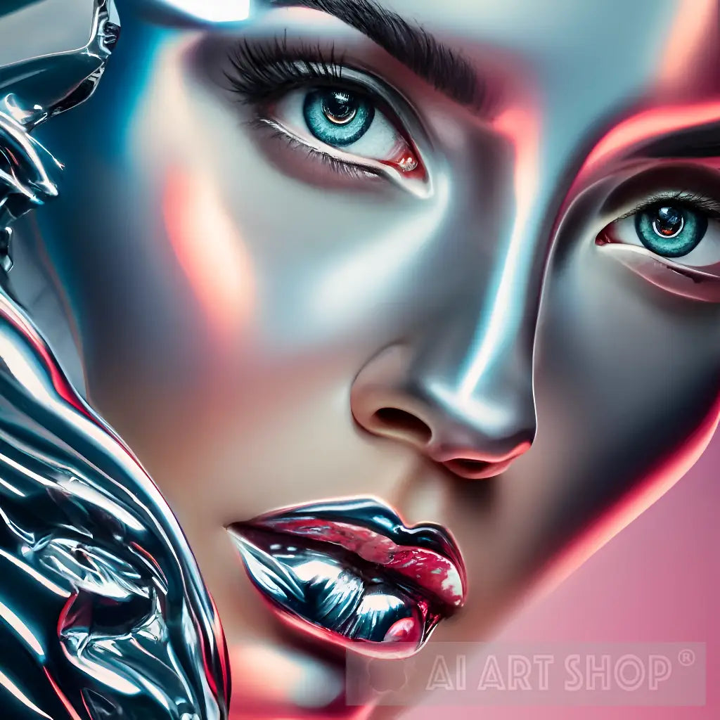 Woman, metal, face, head, portrait, realistic,art,