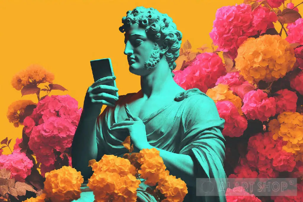 Modern Communication in a Classic Garden, Modern AI Art, Sculpture,...