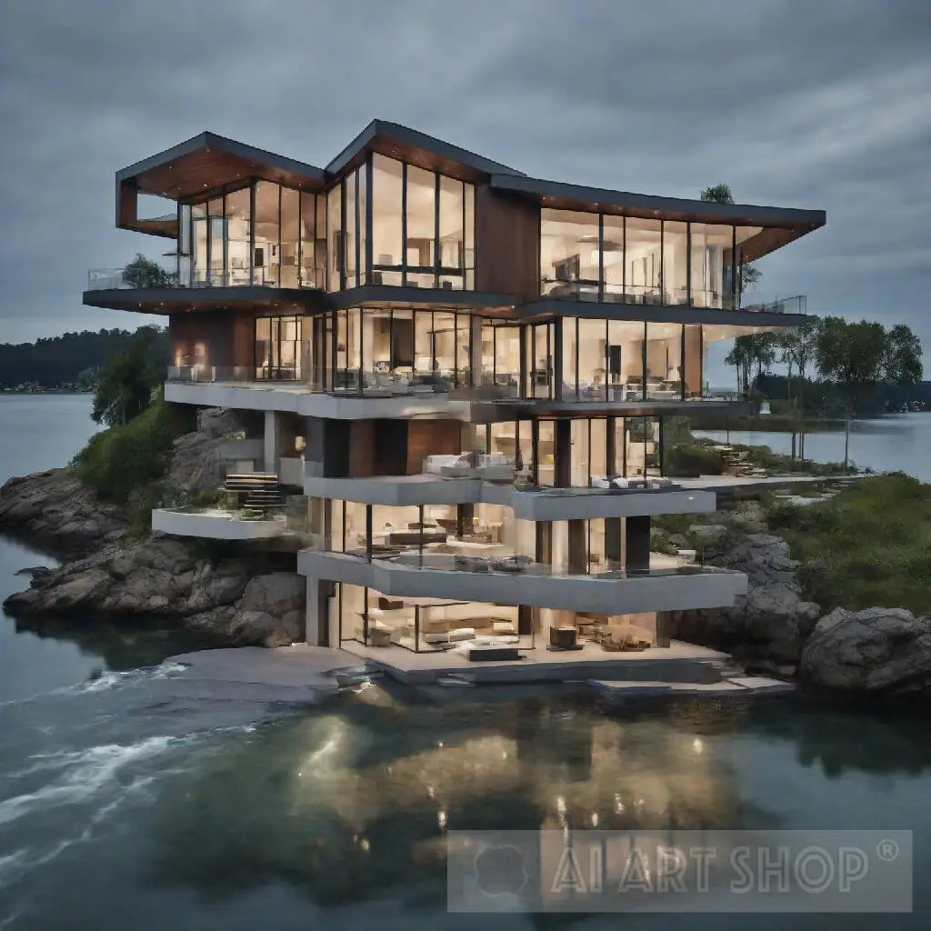 Modern house on the water