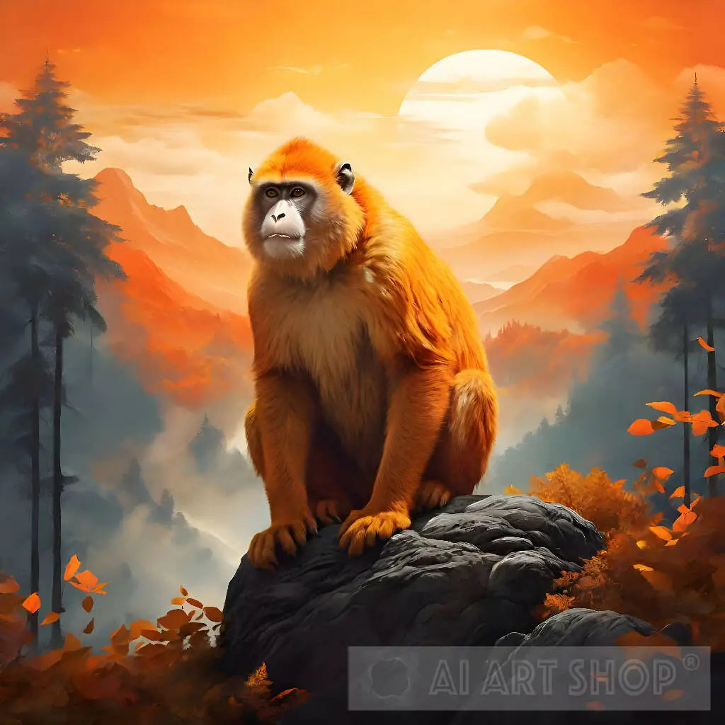 Monkey, animal,orange, fur ,sun dawn landscapes