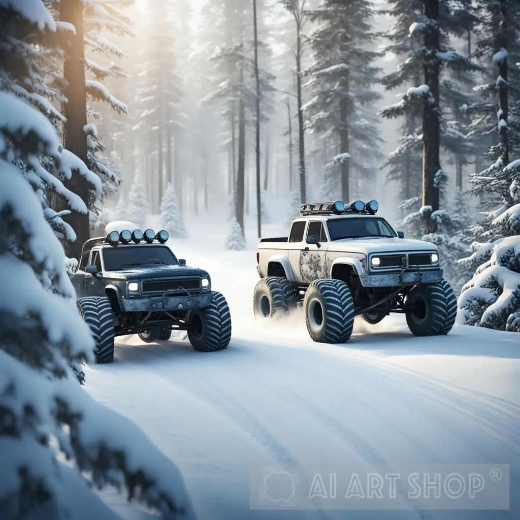 Monster Trucks driving in snow