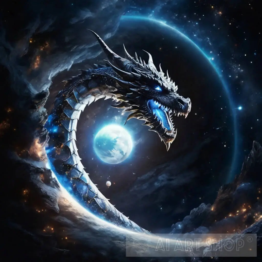 Moon, space ,dragon ,animal blue