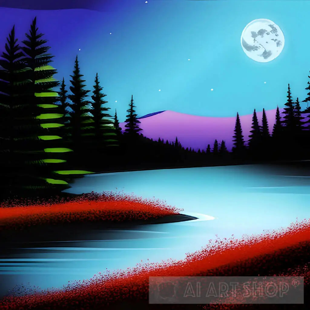 Beautiful Nature themed "Dark Night Moonlight Forest Painting&...