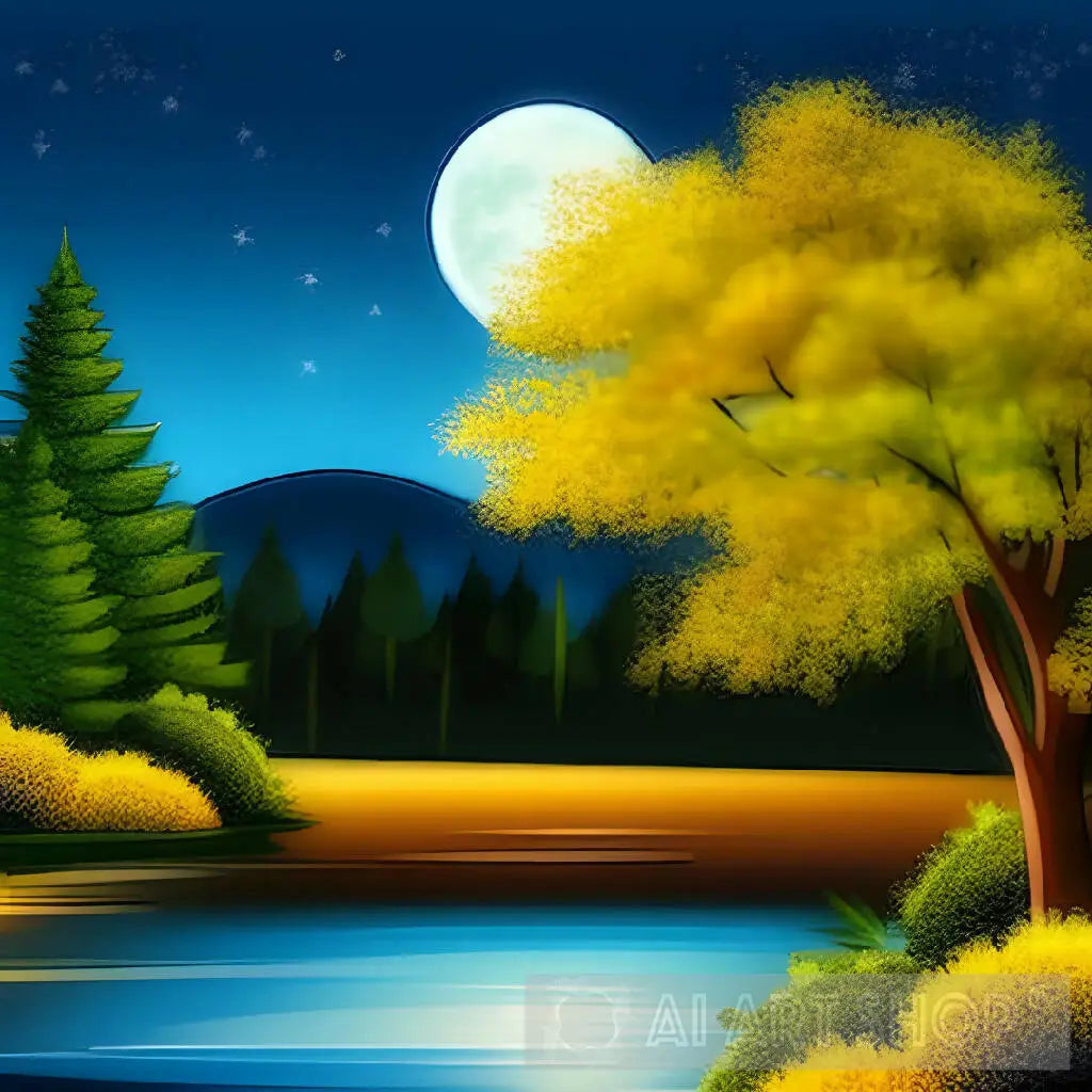 nature scenery, moonlight, blue stream, celestial beauty, tranquil ...