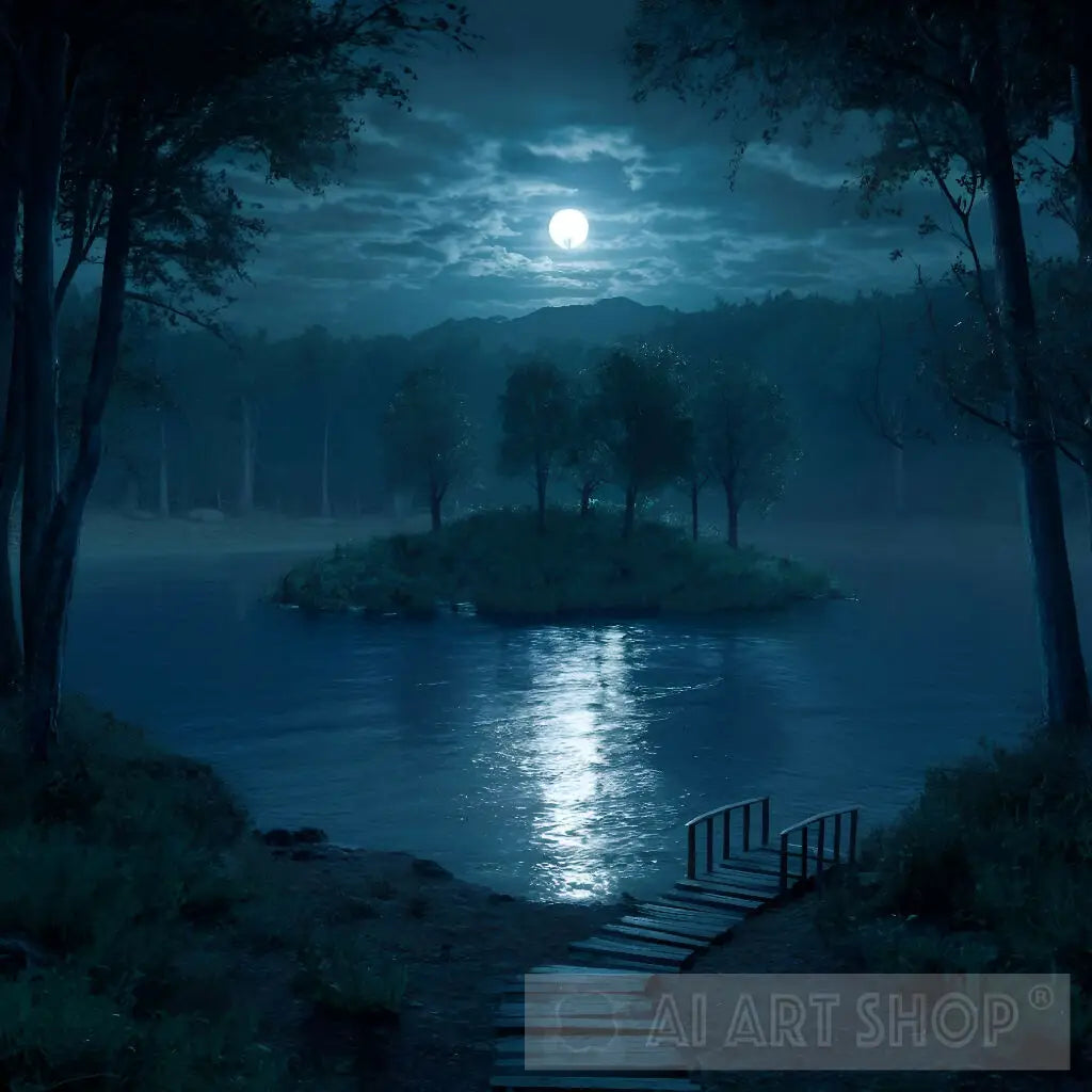 Moonlit Path | Landscape Painting | AI Art Shop