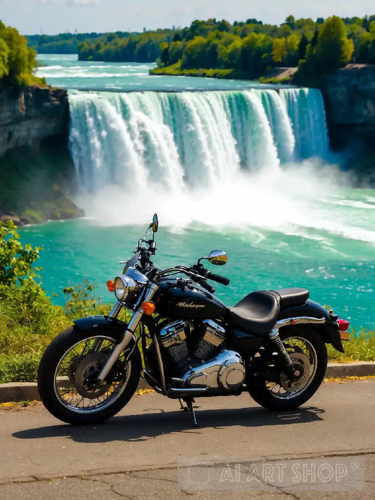 Motorbike with waterfall