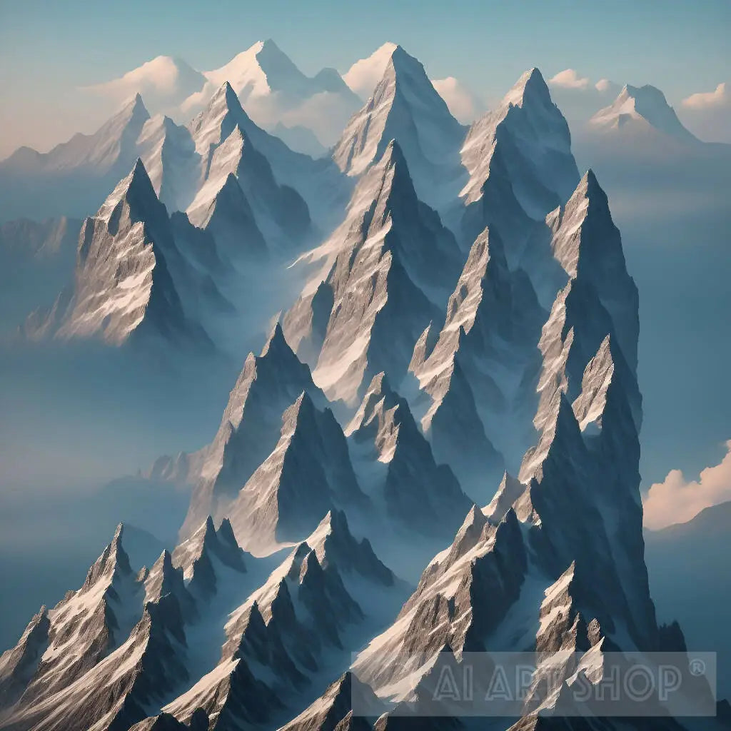 Art portraying nature-inspired mountain peaks, meticulously capturi...