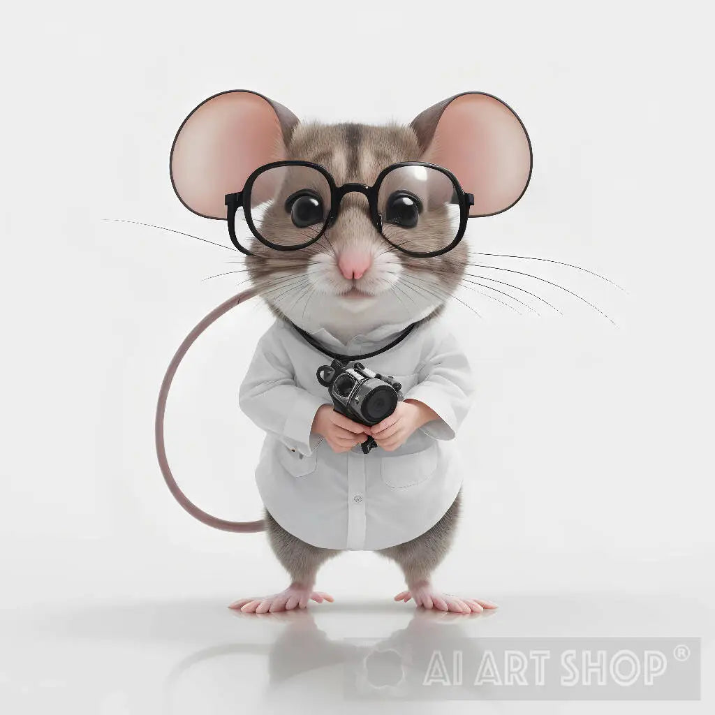 mouse with small square glasses looking amused full body is isolate...