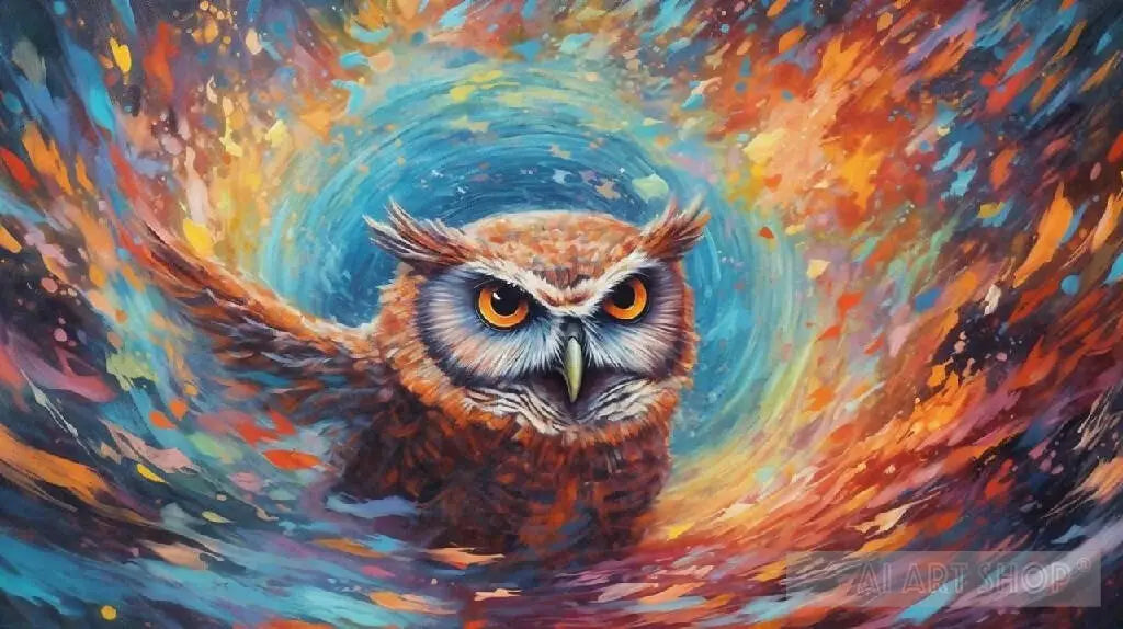 Multi color Owl Face Art- Animal AI Art