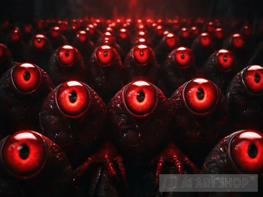 Multiple evil red magic eyes in a single image