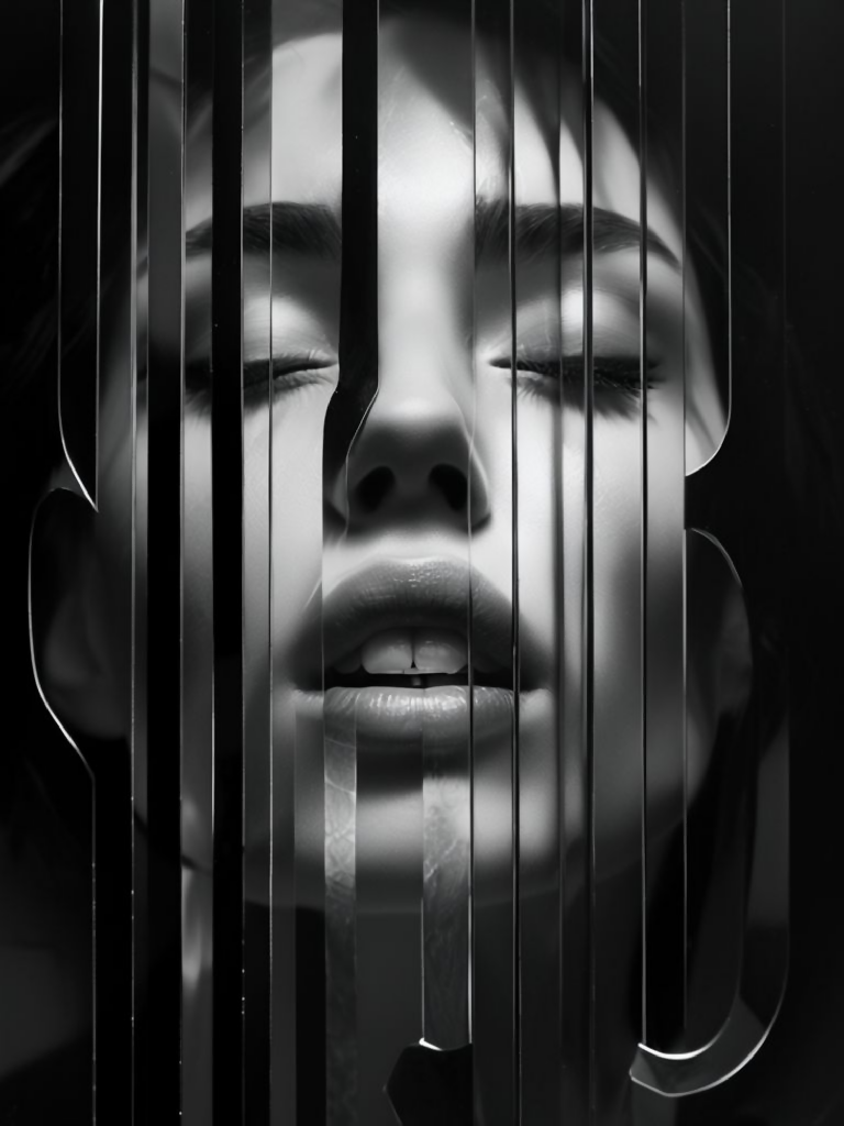 Abstract Sliced Portrait Digital Art - BW Fine Art Photography, dig...