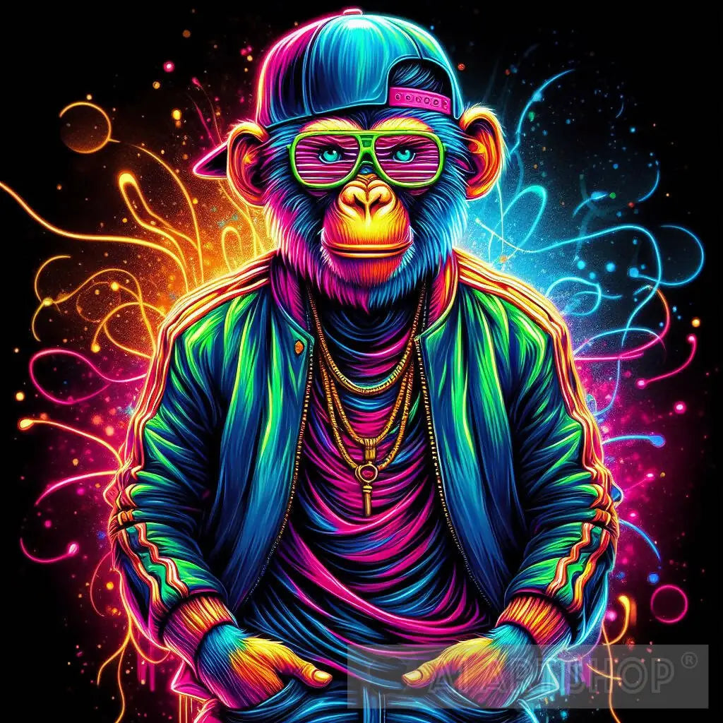neon colorful monkey, vray, digital print, high resolution