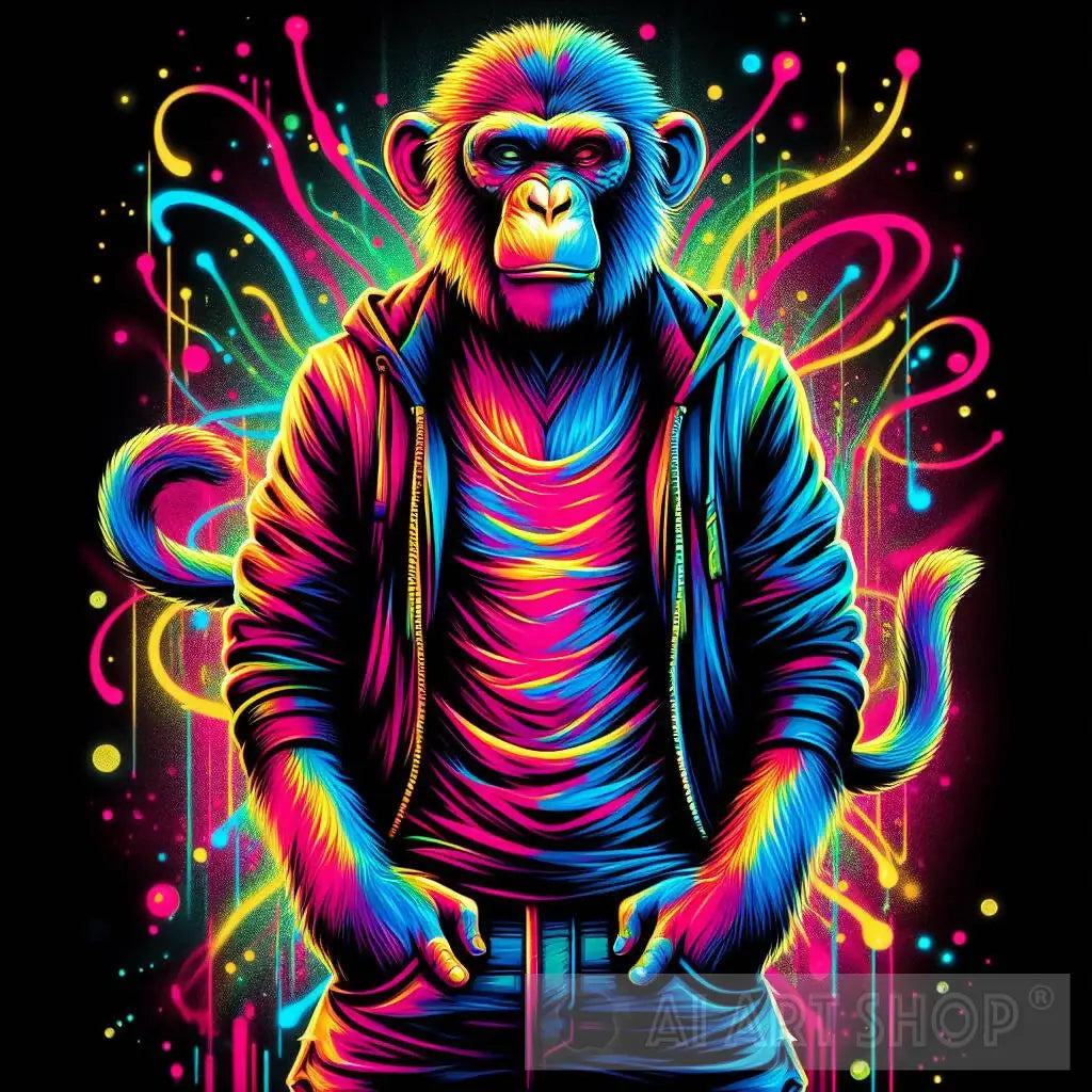 neon colorful monkey, vray, digital print, high resolution