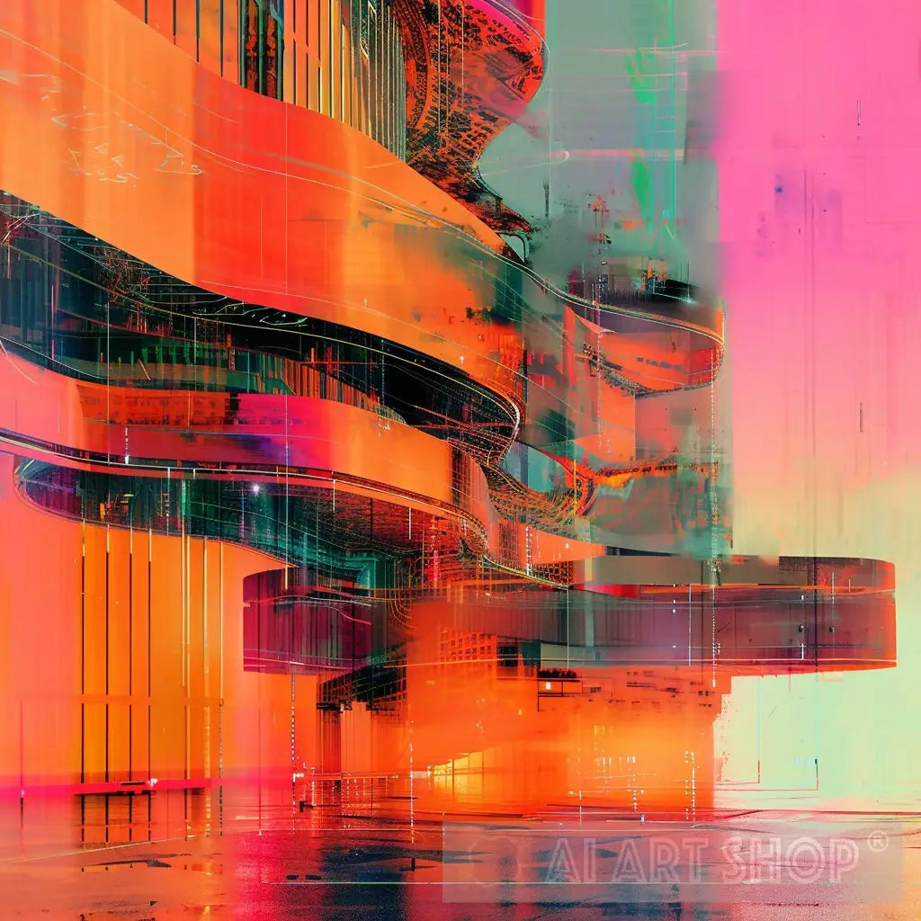 Neon Flow Facade - Abstract Architecture Art with Vibrant Colors