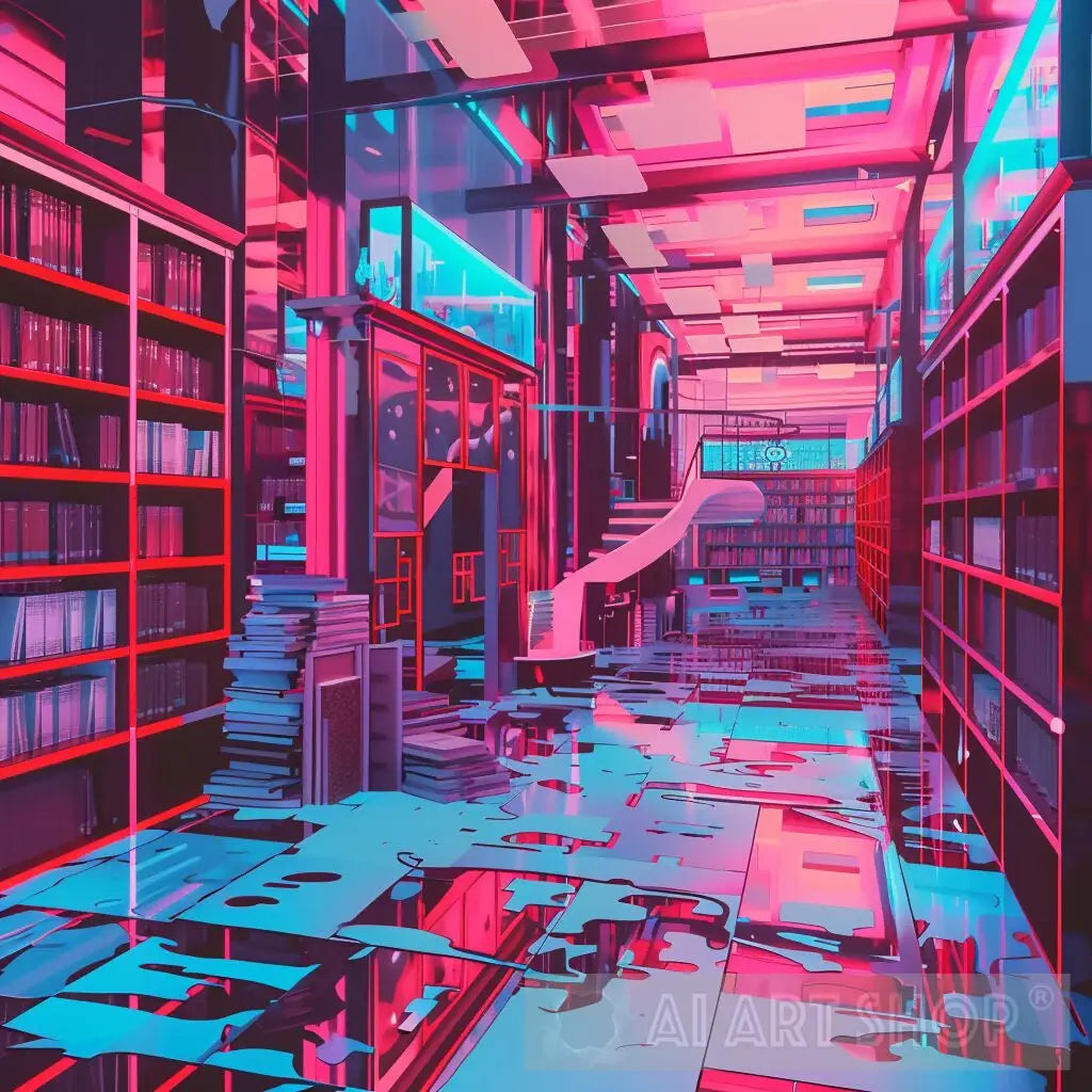 Neon Library - Vaporwave Art Deco