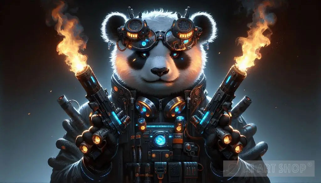 Panda, cyber punk, ,neon, concept art