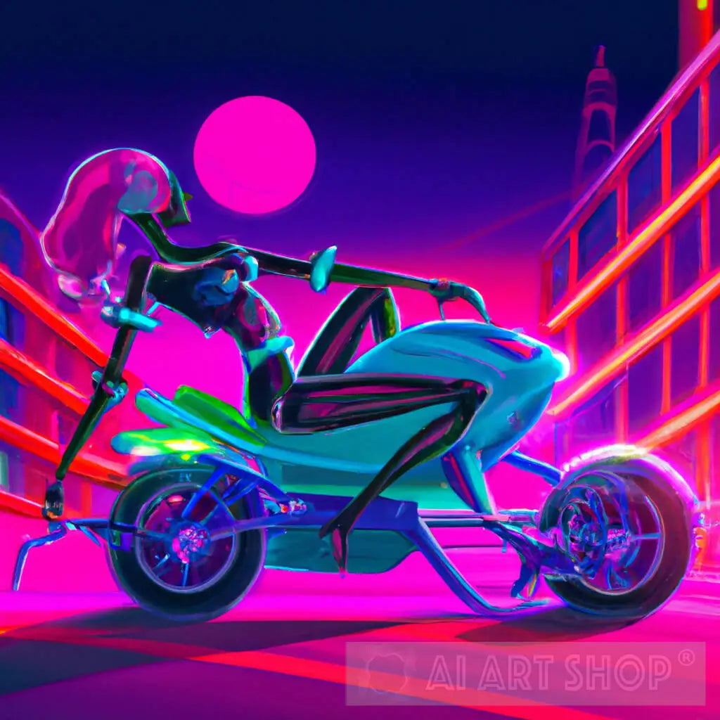 Neon Rider: AI generated sci-fi erotica art painting depicts a beau...