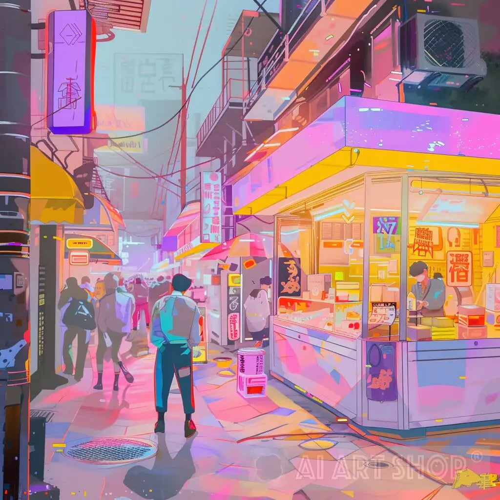 Neon Street Market - Vaporwave Art Deco