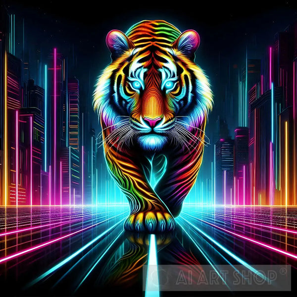 Neon Tiger, Neon, Tiger, Wall Painting, Art, Wildlife, Vibrant, Ele...