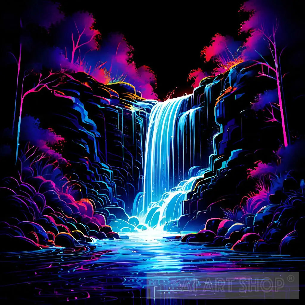 Neon Waterfall | AI Art Shop