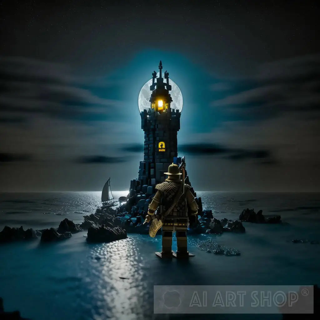 Full moon lego watch tower water night watchtower