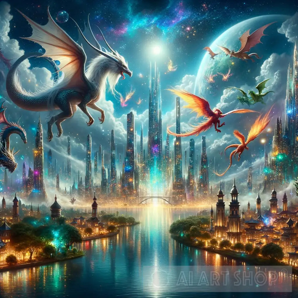 Digital Painting - Nighttime Magic City: Fantastical Skyline