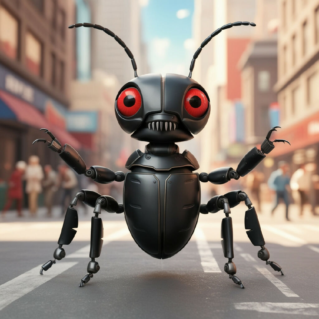 robotic beetle with a black, armored shell