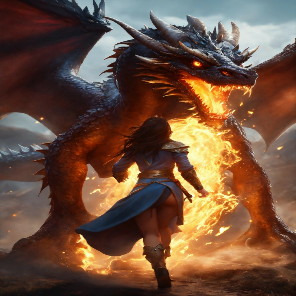 A large, blue-scaled dragon on