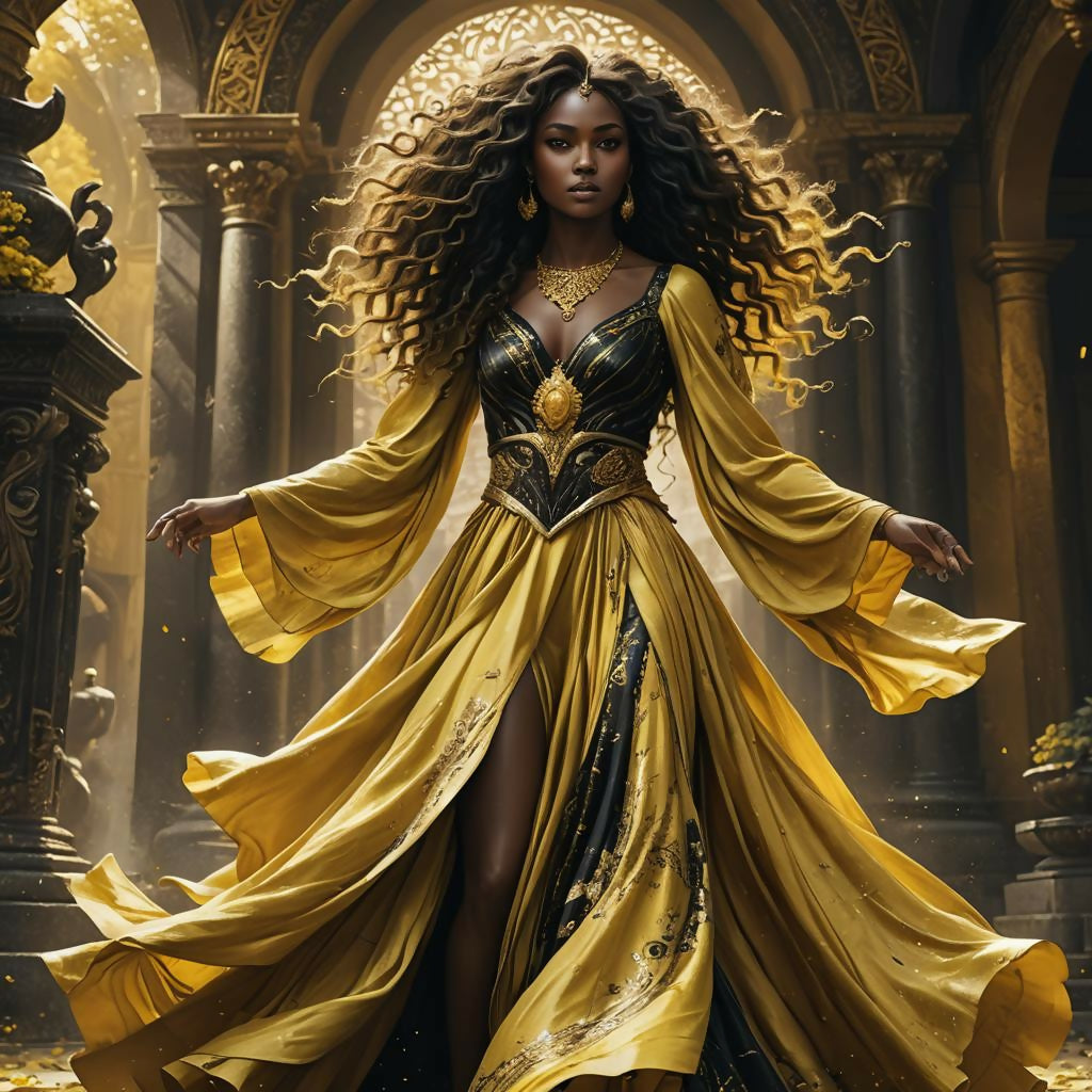 Elegant Goddess with yellow and black dress