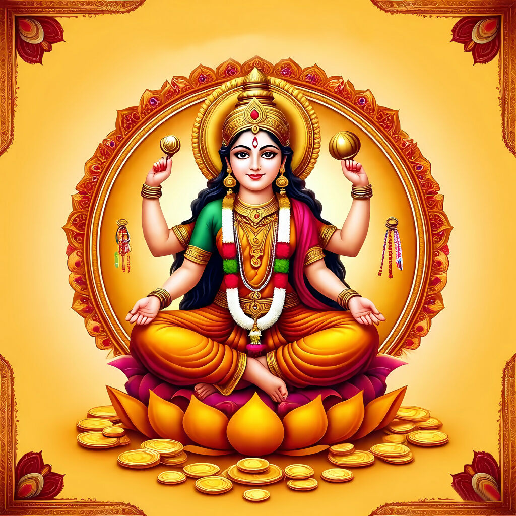 Lakshmi Portrait AI Art Lotus Blessing Divine Wealth Illustration