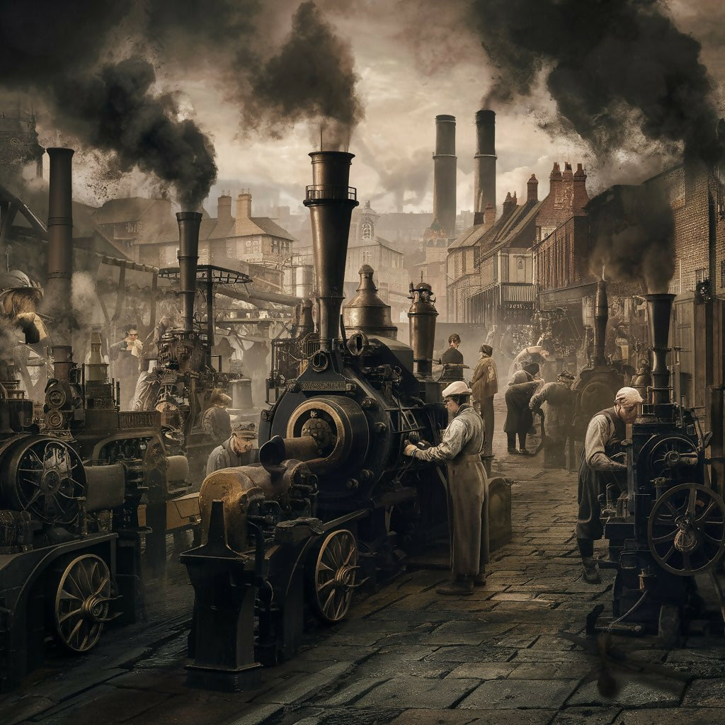 Industrial Revolution Art Print: Step Back in Time to a Bustling Fa...