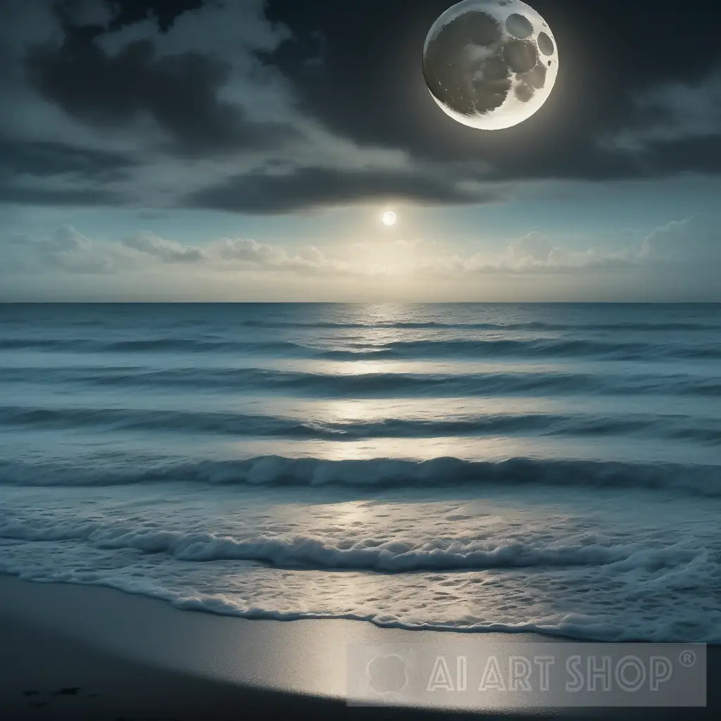 AI landscape of the ocean with moonlight