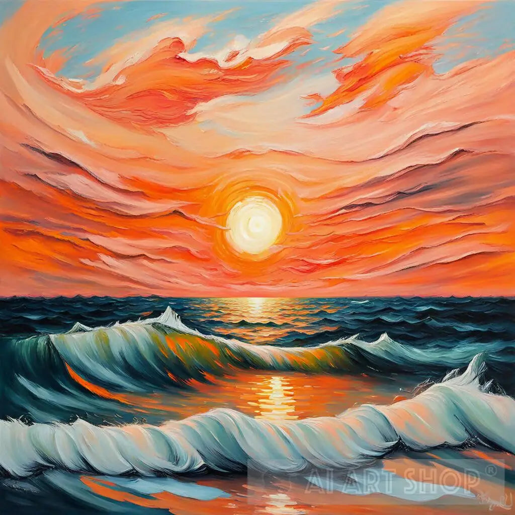 Oil painting of sunset on the beach