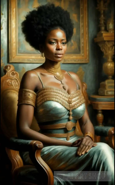 Old oil painting of a beautiful African woman