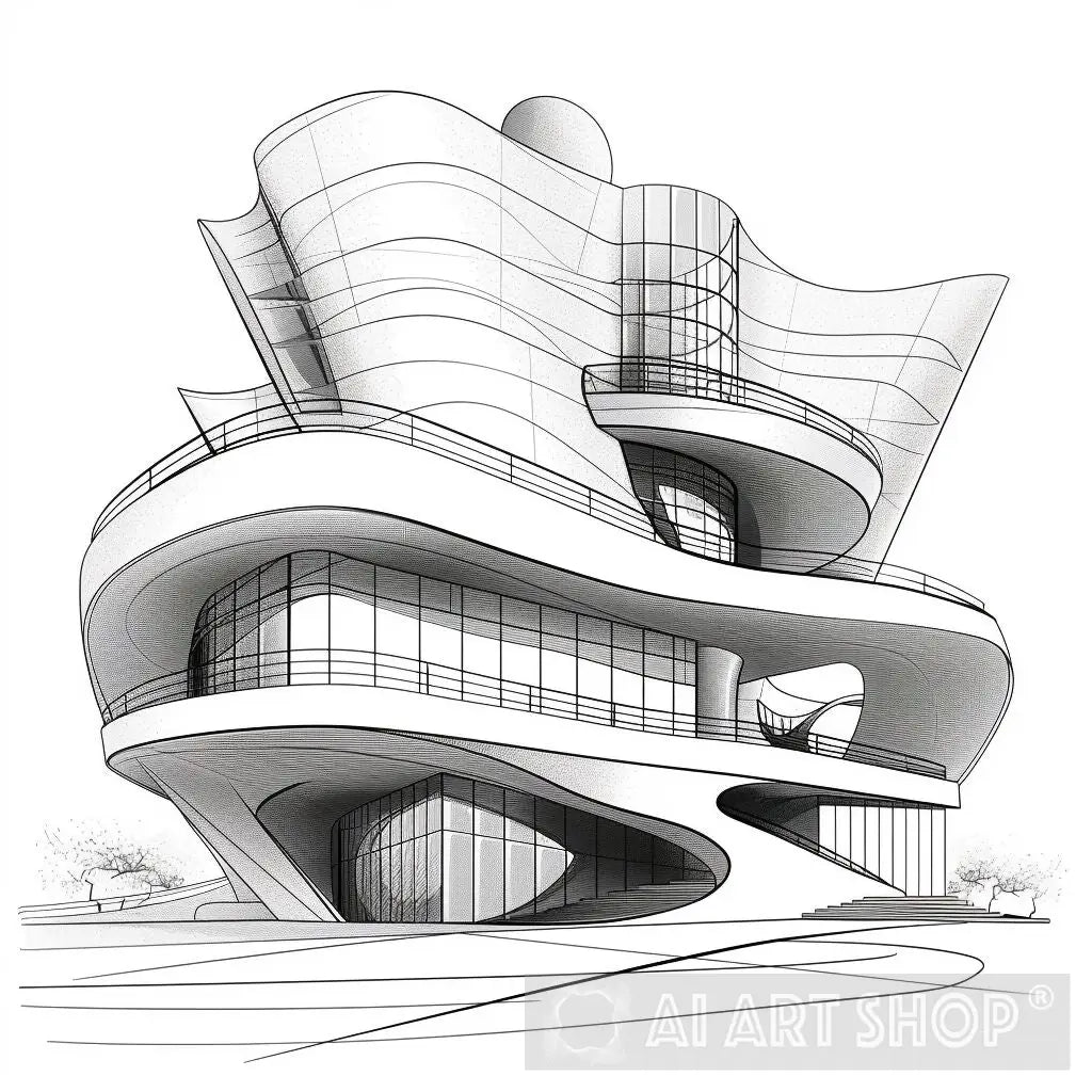 Organic Elegance: Modern Building with Curved Lines and Glass Archi...