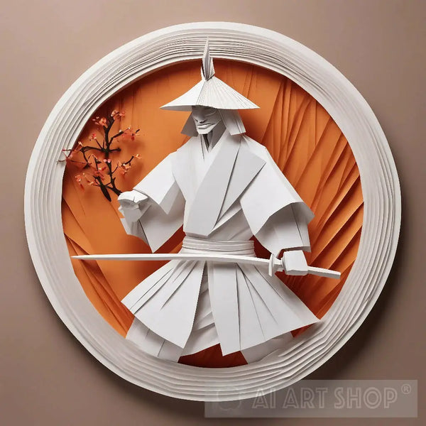 Origami Samurai against a circular Background
