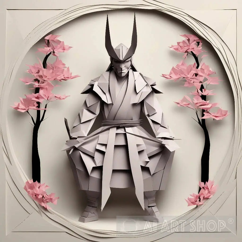 Origami Samurai against a circular Background