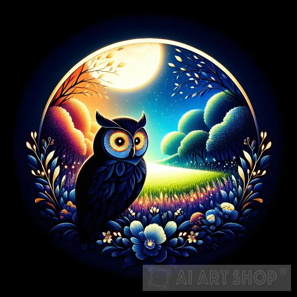 Owl In The Moonlight - Mystical Wildlife Wall Art for Nature Enthus...