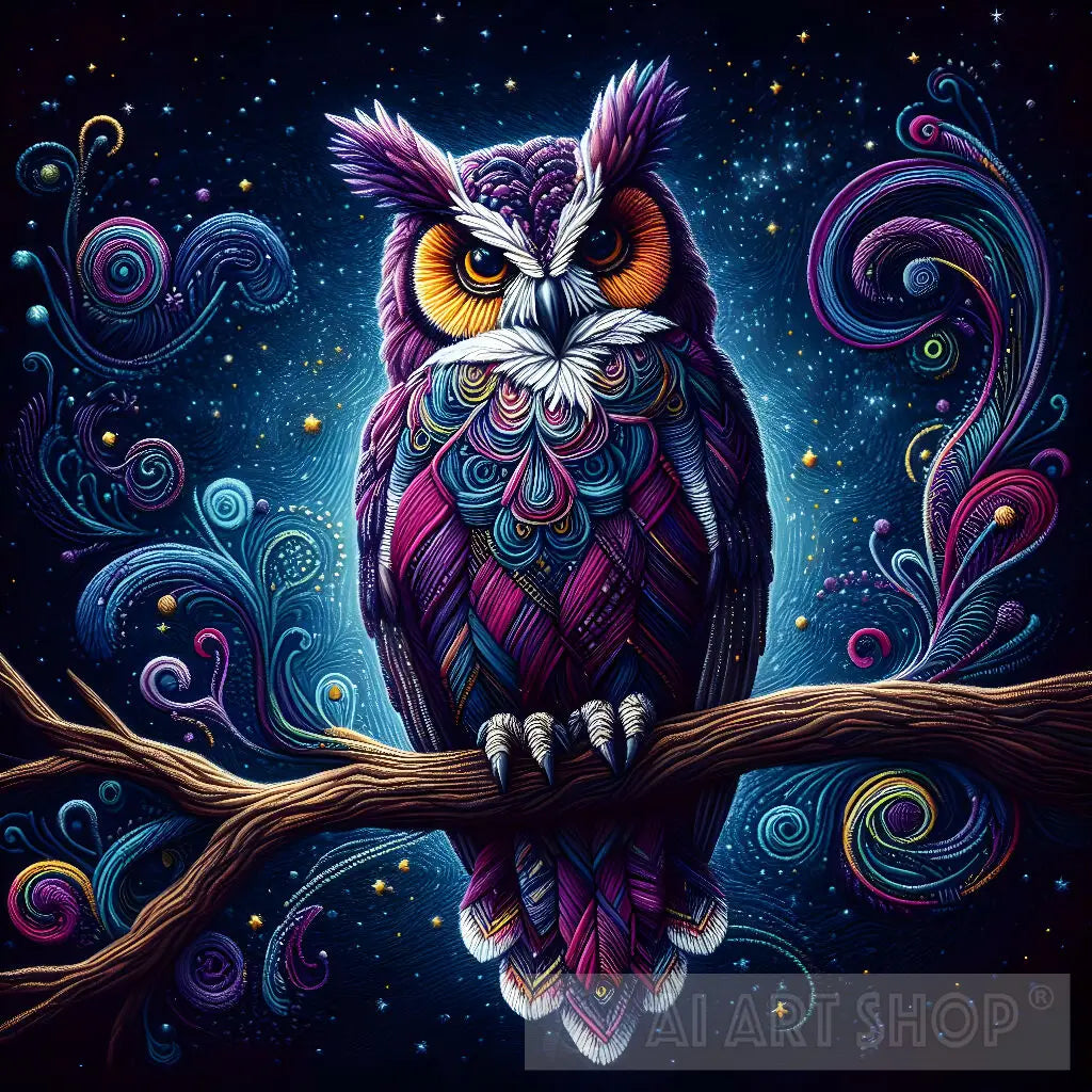 Owl On A Branch Wall Painting | Lifelike Owl Art Decor