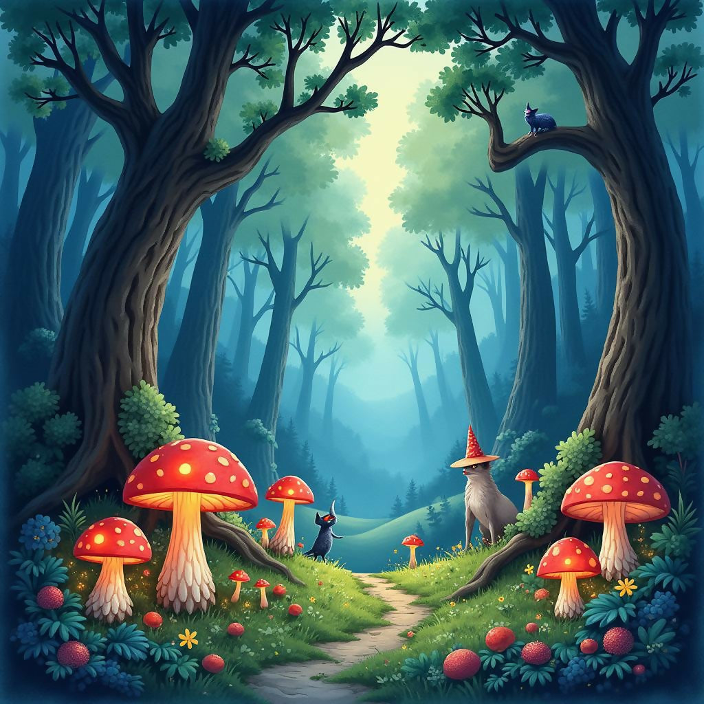 Whimsical Magical Forest Glen - Glowing Mushrooms & Mystical Cr...